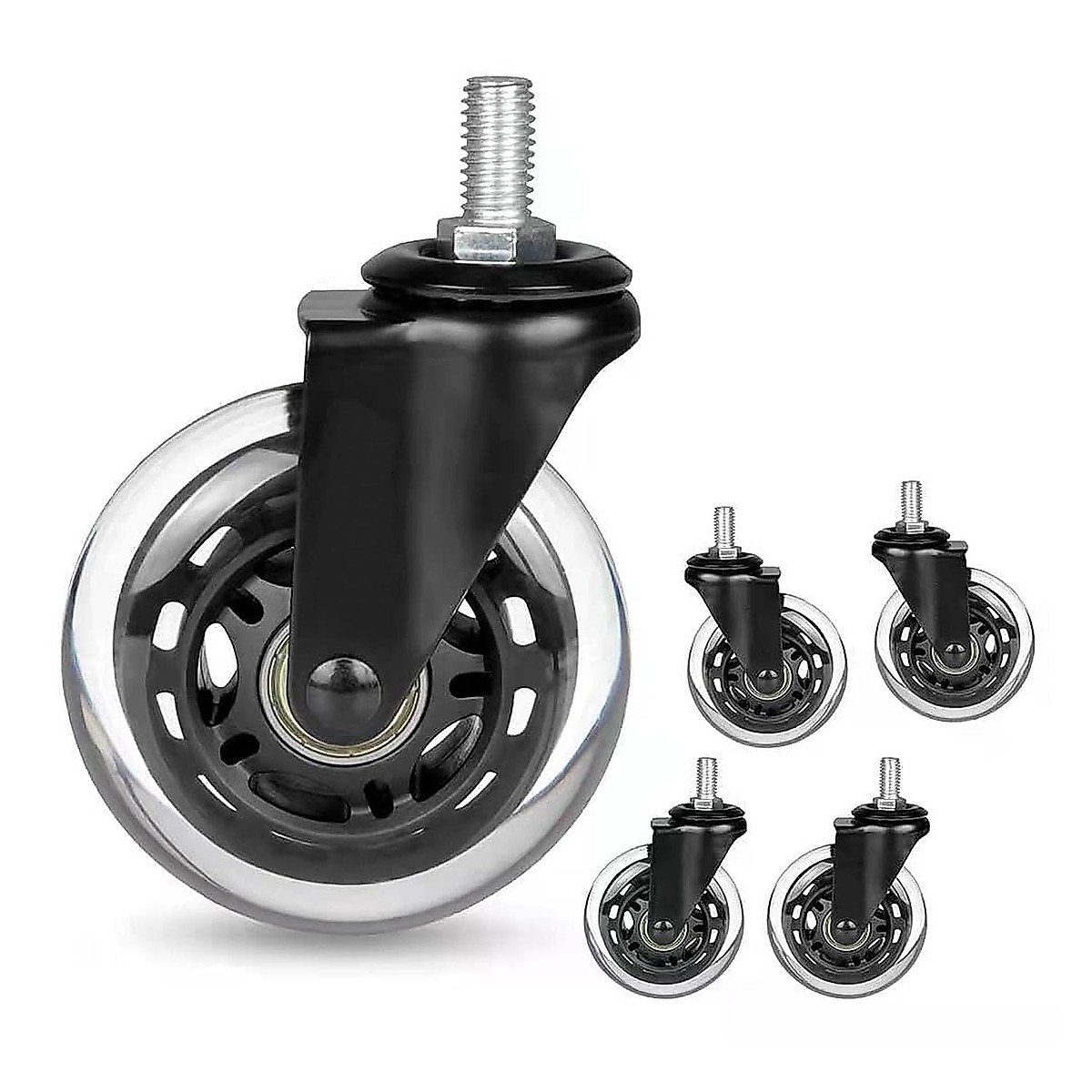 8T8 Office Chair Caster Wheels by 8T8 for Smart Home Offices, 5/16''-18x1"(NOT Metric M8) Threaded Stem Caster, Heavy Duty 3" Replacement Rubber Office Chair Wheels, Safe for Hardwood Tile Floors
