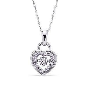 Brilliance in Motion 10K Gold Genuine 1/4cttw Dancing Diamond Heart Pendant Necklace