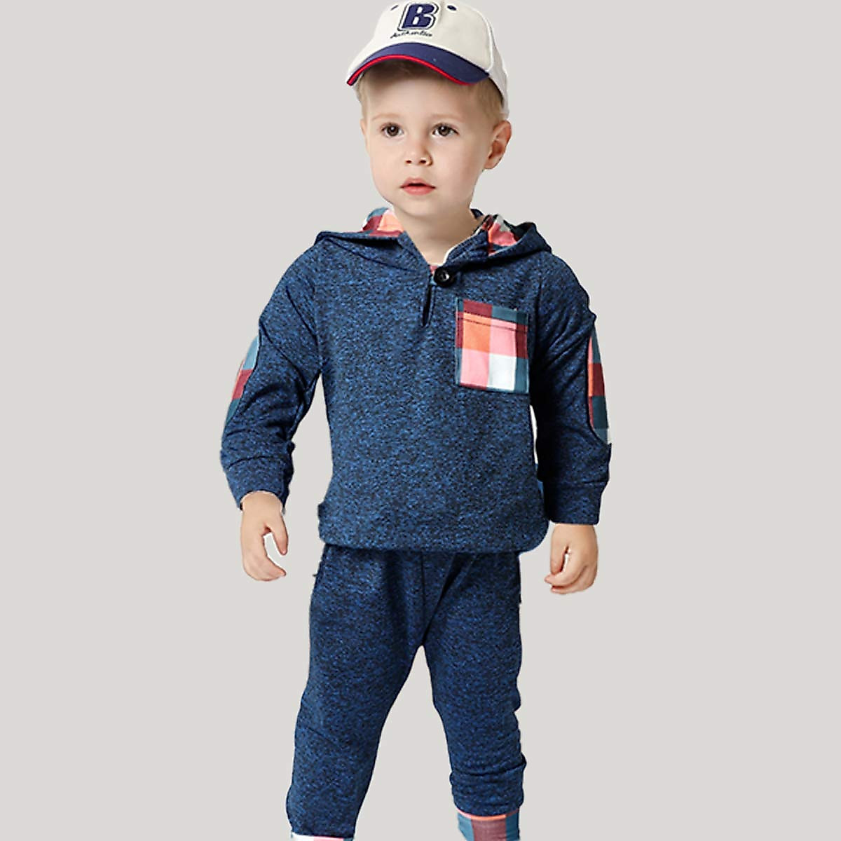 Little Bitty Baby Boy Outfits 3-6 Months Toddler Baby Boy Clothes Clothing Plaid Pocket Hoodie Sweatshirt+Pants Fall Winter Outfits Set, Red Plaid Outfit 3-6m/70cm