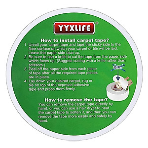 YYXLIFE Double Sided Carpet Tape for Area Rugs Carpet Adhesive Removable Multi-Purpose Rug Tape Cloth for Hardwood Floors, Carpets Heavy Duty Sticky Tape, 2 Inch x 10 Yards, White