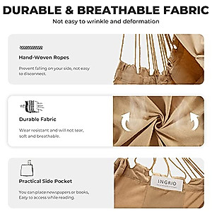 Giantex Hanging Chair Hammock Swing Chair - with Sturdy Steel Hanging Bar, Comfortable Headrest Pillow, 2 Cushions, Pocket Macrame Swing Chair for Bedroom, Living Room, Max 330 Lbs Swing Seat (Beige)