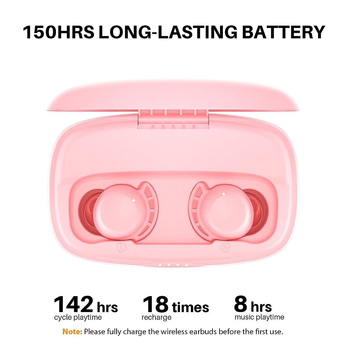 Tribit Earbuds, 150H Playtime IPX8 Bluetooth5.2 Deep Bass Bluetooth Earbuds Touch Control Headphones with Mic Earphone in-Ear Wireless Earbuds for iPhone Android Flybuds 3 Pink, Bluetooth Headphones