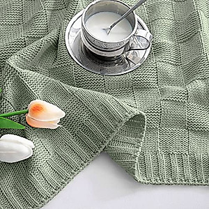 MILVOWOC Sage Knitted Throw Blanket Soft Checkered Throw Blanket Cozy Cable Knit Throw Blanket Woven Decorative Throw Blankets 50x60 Throw Blanket for Sofa Couch Bed Living Room