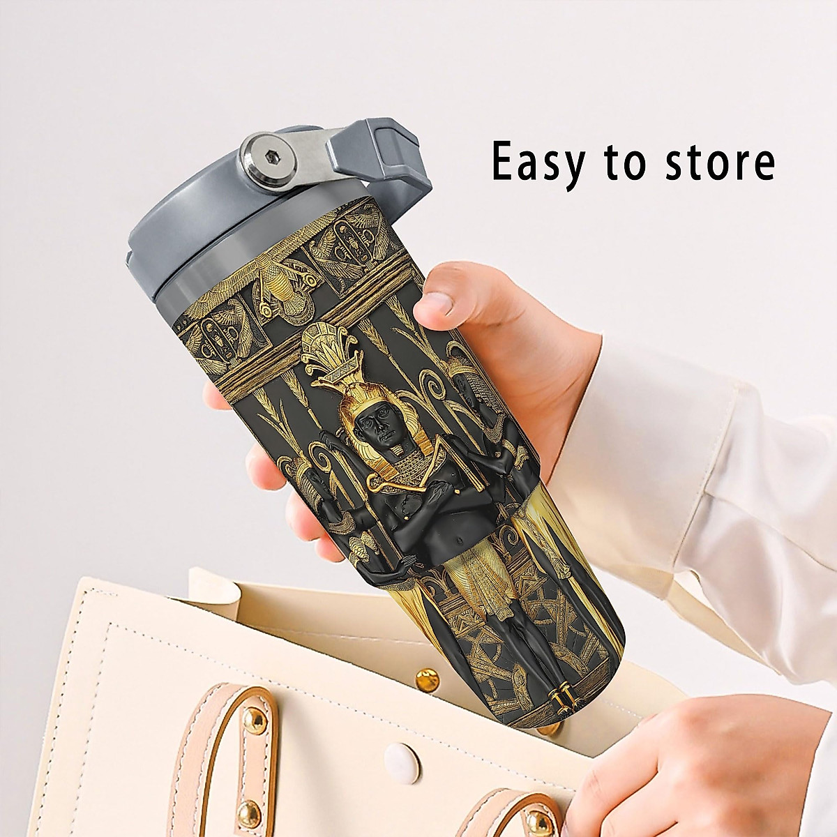 FOCIUZTA 30oz Tumbler with Lid - Insulated Cup - Travel Coffee Mug - Perfect Gift for Easter, Father’s Day, Mother’s Day, Birthdays - Ancient Egyptian-Inspired Design with Gold and Hieroglyphs