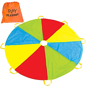 Play Platoon Rainbow Parachute Toy for Kids, 6 ft Play Parachute Game for Kids with 8 Handles, Parachute for Kids, PE Equipment for Elementary School Gym Class, Backyard/Indoor Play Equipment
