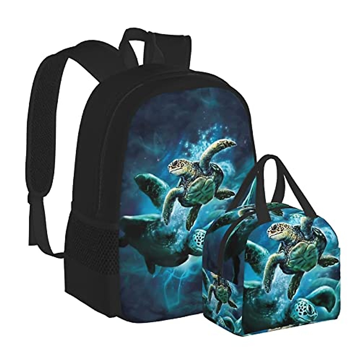 ICOMON Sea Turtle Patterned Backpack And Lunch Box Set For Boys And Girls School Two-Piece Picnic Travel Set