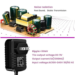 Guitar Pedal Power Supply Adapter 9V DC 1A Tip Negative 5 Way Daisy Chain Cables for Electronic Guitar Effect Pedal