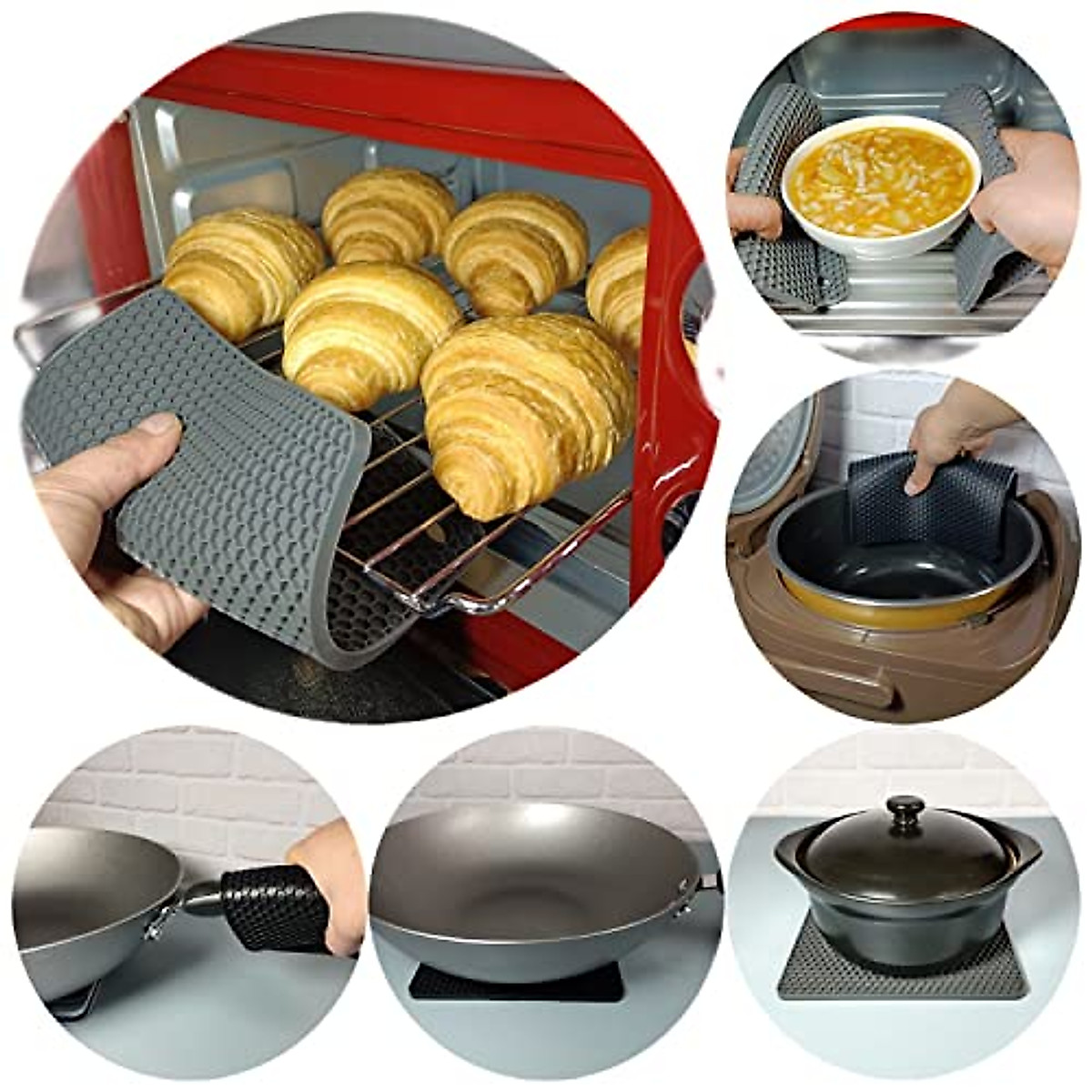 Hotsyang Silicone Trivets Mats Set,Silicone Hot Pads and Trivets, Silicone Trivets for Hot Dishes,Hot pots and Pans,Black Silicone Hot Pads for Kitchen Table,Square Silicone Trivets Mats Set of 4 Pcs