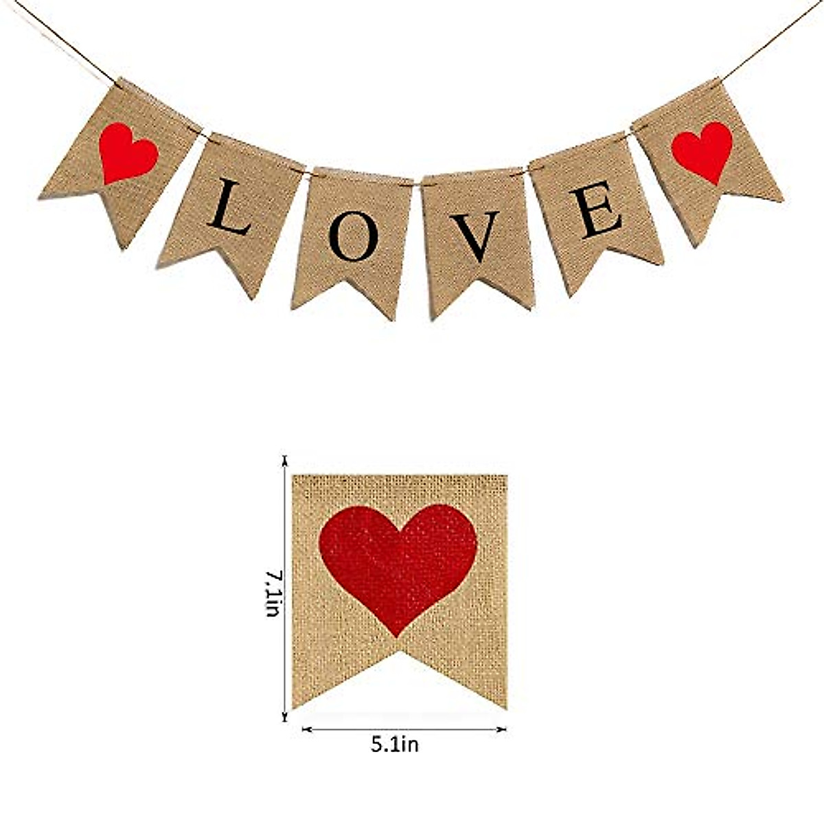 Mocossmy Valentine's Day Red Heart Hanging Decoration Set,Burlap LOVE Banner&16 Pack Glitter Red Heart Hanging Swirls Ceiling Streamers for Mother's Day Date Engagement Wedding Anniversary Party Supplies Decoration