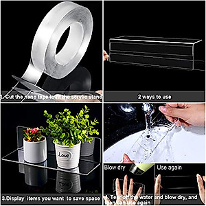 8 Pieces Acrylic Floating Shelves, 12 Inch Acrylic Wall Mounted Hanging Shelf Acrylic Bookshelf with 5 Meters Nano Double Sided Tape for Bedroom, Gaming Room, Living Room, Bathroom, Office (Clear)
