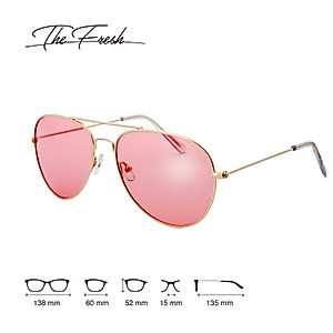 The Fresh Classic Metal Frame Polarized Lens Aviator Sunglasses with Gift Box (12-Gold, PINK)