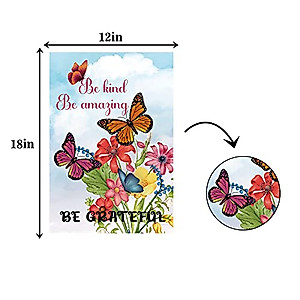 MEFENG Be Kind Be Amazing Be Grateful Garden Flag - Seasonal Summer Spring Welcome Garden Banner - Butterfly Flower Lawn Sign Yard Flag - Durable & Fade Resistant -Double Sided 12 x 18 Inch