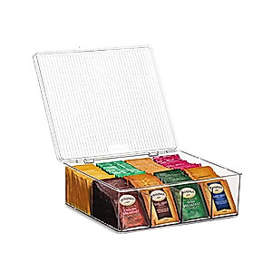 2 Pack Large Stackable Plastic Tea Bag Organizer - Storage Bin Box for Kitchen Cabinets, Countertops, Pantry - Holds Beverage Bags, Cups, Pods, Packets, Condiment Accessories Holder