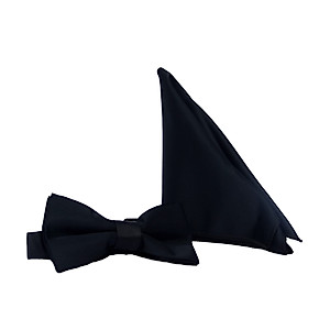 Men's Classic Pre-Tied Satin Formal Tuxedo Bowtie with Handkerchief Adjustable Length for Wedding Party and Prom (BLACK) Standart