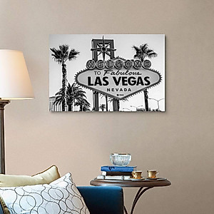 CANVAS ON DEMAND Welcome to Fabulous Las Vegas Nevada Canvas Wall Art Print by Circle Capture, Home Decor, Black and White, United States Artwork, 36"x24"