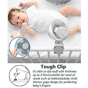 TYZU 5 Inch Clip on Fan, 3-Speed Desk Fan, 2500mAh Battery Operated Portable Stroller Fan with Strong Clamp, Small Dorm Fan with Strong Airflow, 360°Rotate, Quiet USB Fan for Bed Office Treadmill