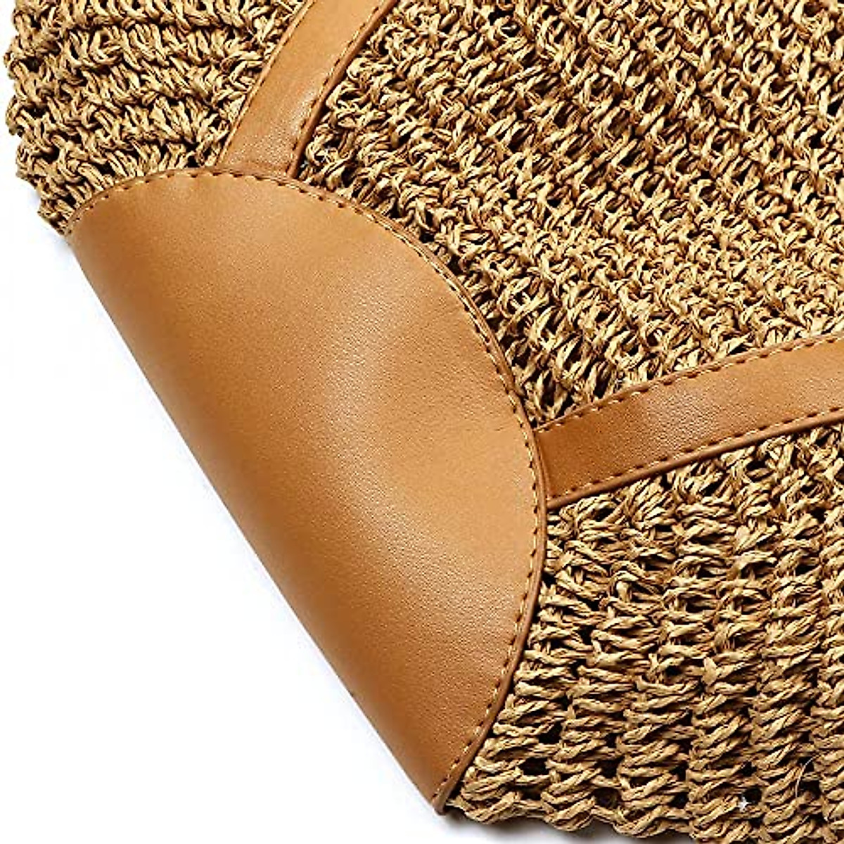 Women Straw Shoulder Bag Summer Beach Lightweight Large Wallet Handmade Woven Handbag (Off-white)