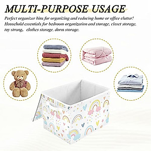 xigua Rainbow Storage Bins with Lids and Carrying Handle,Foldable Storage Boxes Organizer Containers Baskets Cube with Cover for Home Bedroom Closet Office Nursery