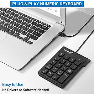Huifen Type C Number Pad, USB Numeric Keypad 19 Keys Plug & Play Financial Accounting Numpad Office Home Portable Mini Keypad Slim Number Keyboard for Laptop Phone PC Tablet Notebook (Black)