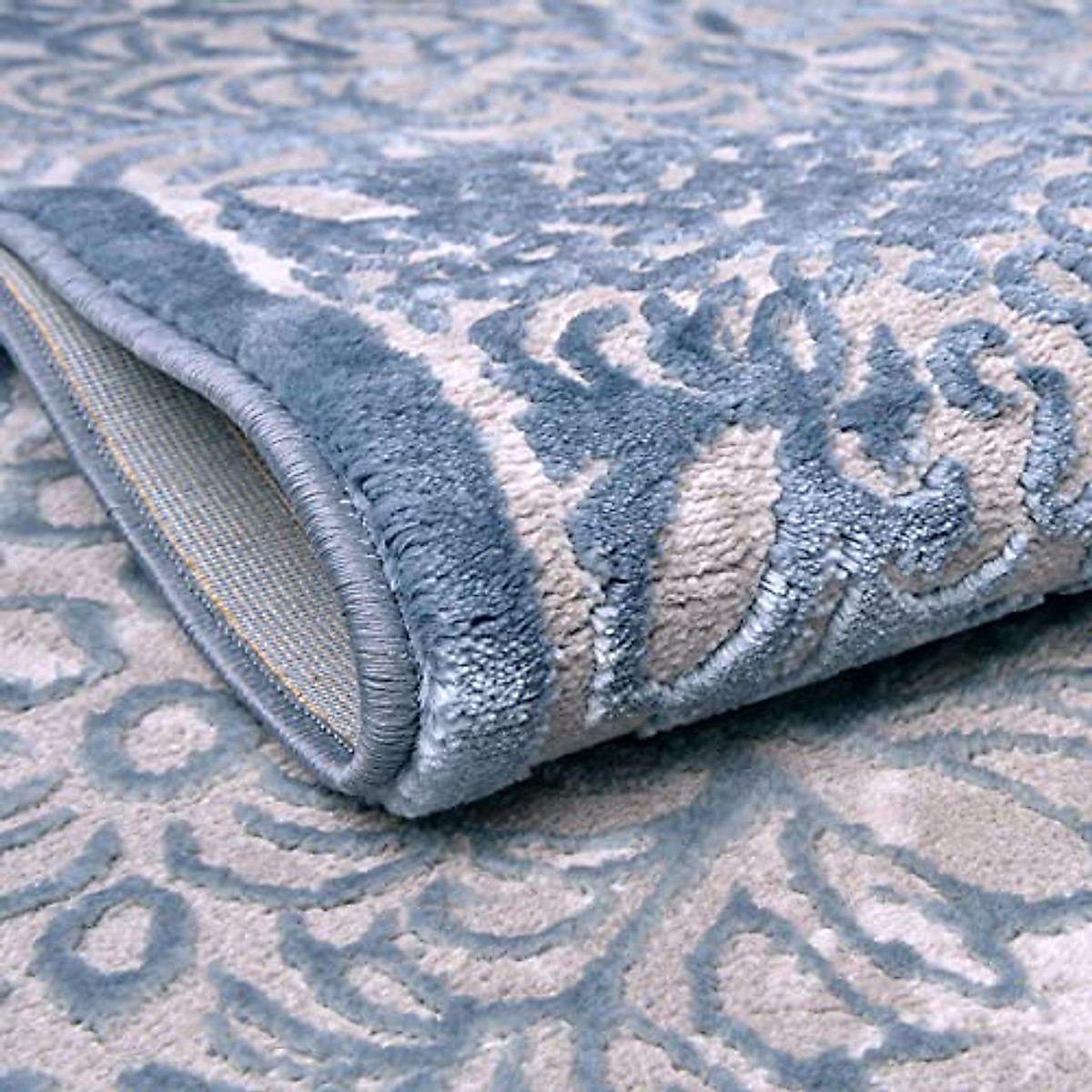 Unique Loom Aberdeen Collection Area Rug - Chatsworth (Oval 4' 0" x 6' 0", Blue/ Beige)