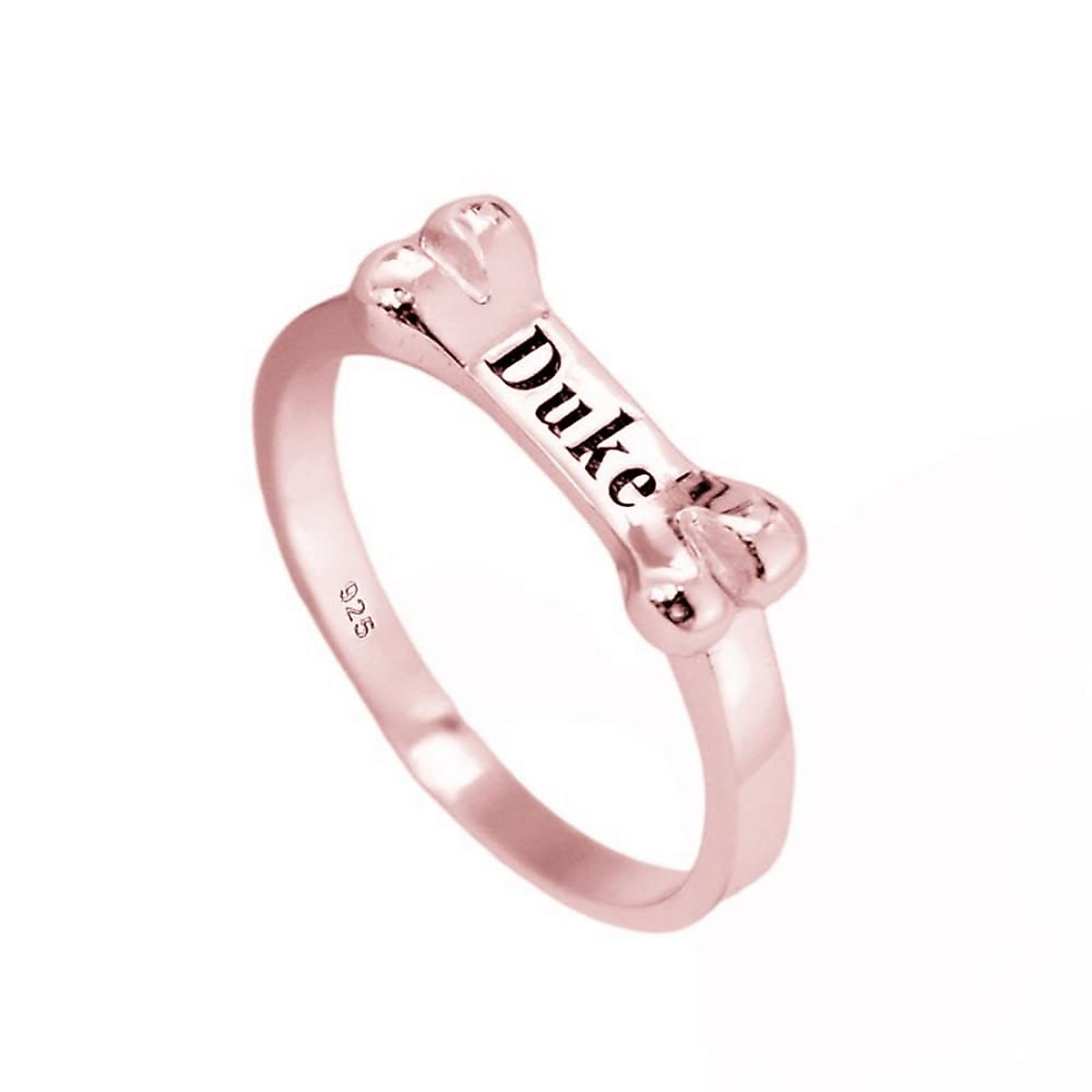 925 Sterling Silver Personalized Dog Bone Name Ring Pet Lover Memorial Jewelry Custom Dog Mom Rings (Rose Gold)