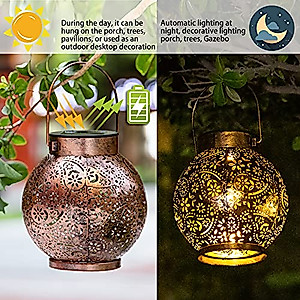 QMYPEACE Solar Lamp, Outdoor Solar Hanging Lanterns Waterproof Metal LED Decorative Christmas LightsSolar Lamp for Patio, Yard, Table, Pathway Decoration（Bronze）