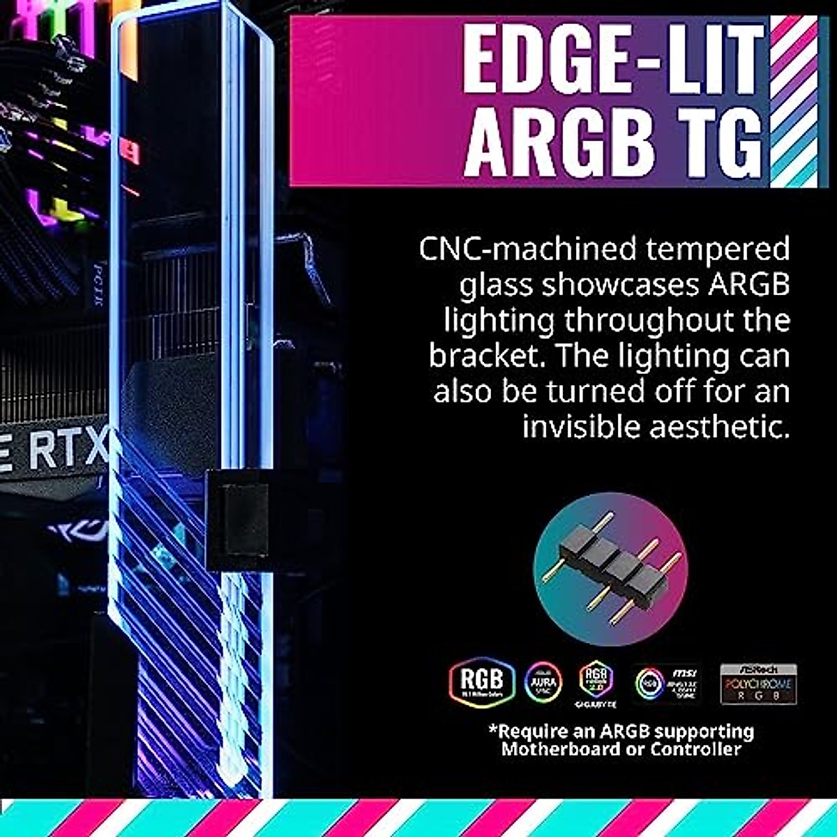 Cooler Master MasterAccessory ARGB GPU Support Bracket, Edge-Lit ARGB Tempered Glass, Universal GPU Bracket, Multiple Orientations (MCA-U000R-GSBTG-00)