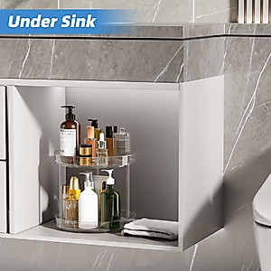 VITVITI 360 Rotating Makeup Organizer for Vanity Countertop, 2-Tier Plastic Bathroom Counter Organizer Storage, Clear Vanity Organizer for Cosmetic/Perfume/Skincare with Turntable, Round