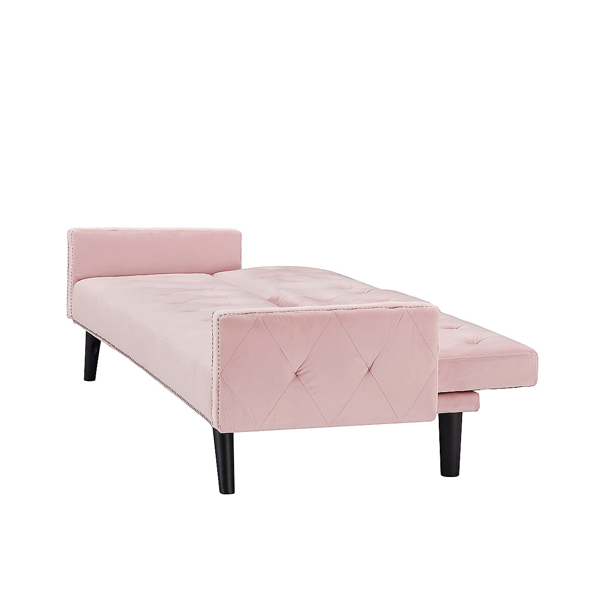 WINWOL Convertible Sofa Bed Products Faux Leather Upholstered Modern Convertible Folding Futon Sofa Bed Foldable Sofa Bed Metal Legs, 2 Cupholders (Pink)