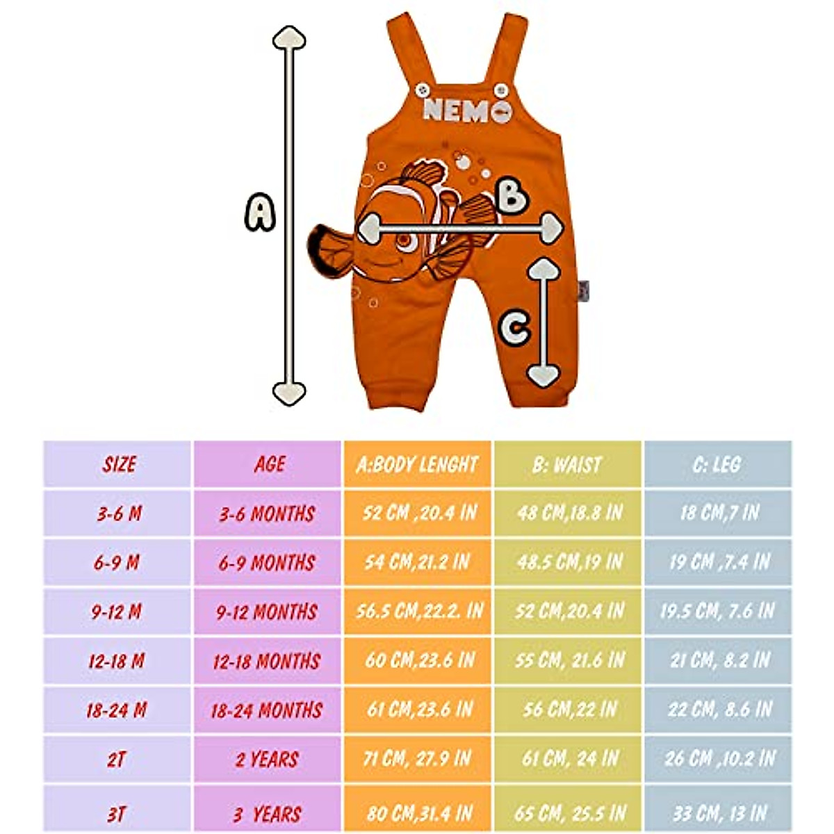 Finding Nemo Cotton Baby Overall/Romper With Long Sleeve Tshirt For Newborns & Infants & Toddlers – 2 PIECES - Unisex