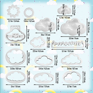 14 Pieces Cloud Shape Mold Set, 11 Pieces Cloud Cookie Cutters and 3 Pieces 3D Cloud Silicone Molds Fondant Cloud Cutter Cake Mold Fondant Cutter (Cloud)