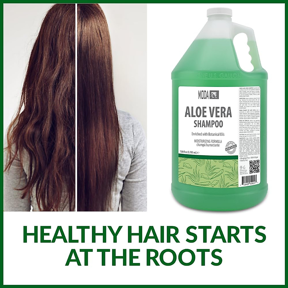 MODA - Moisturizing Shampoo for All Hair Types, Aloe Vera, 128 Oz, Professional - Deeply Cleanses and Conditions, Strengthens, Restores and Shine your Hair