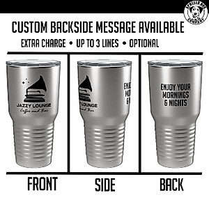 Personalized 30oz (17 Colors) Printed Insulated Stainless Steel Tumbler with Lid - Custom Promotional Items with your Logo - Bulk Company Small Business Party Favors (Stainless)