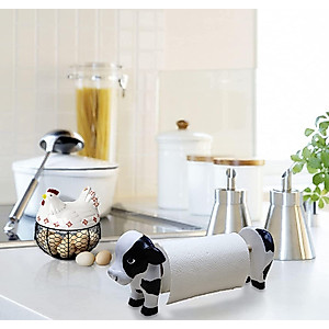Wooden Paper Towel Holder Countertop Farmhouse Cow Design Paper Towel Roll Holder Stand Base Rustic Animal Paper Towel Organizer for Kitchen Living Room Bedroom Home Farmhouse Decoration