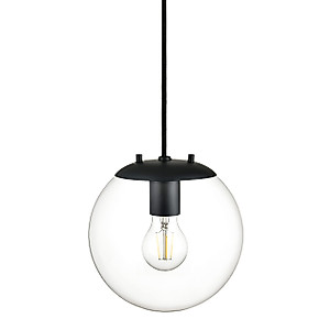 Linea di Liara Sferra Modern Large Glass Pendant Light Kitchen Island Black Pendant Lighting Clear Glass Globe Pendant Light Mid Century Hanging Light Fixture, LED Edison Bulb Included, UL Listed