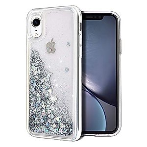 for iPhone XR Case, WORLDMOM Double Layer Design Bling Flowing Liquid Floating Sparkle Colorful Glitter Waterfall TPU Protective Phone Case for Apple iPhone XR [6.1 Inch 2018], Silver