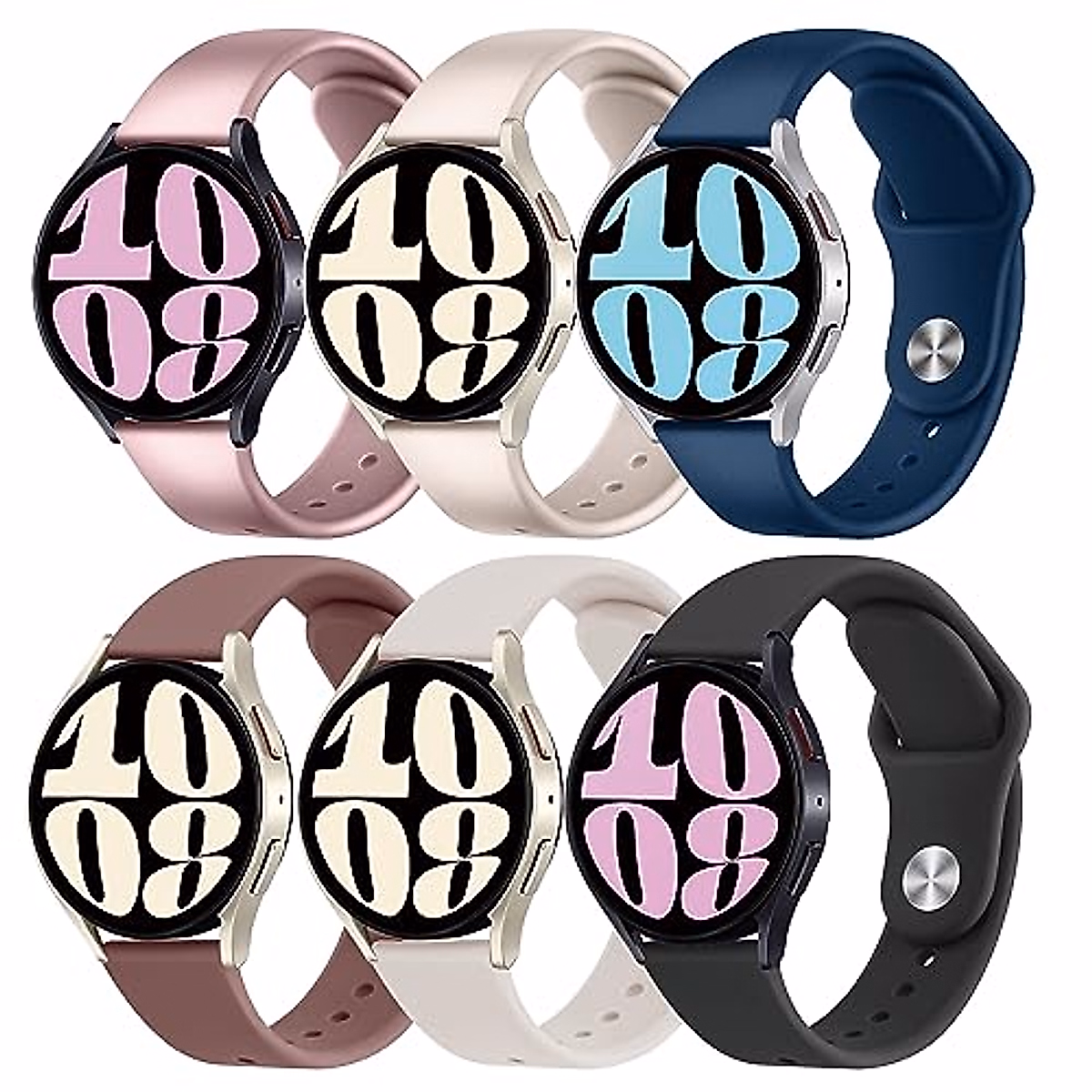 6 Pack Silicone Bands for Samsung Galaxy Watch 7 6 5 4 Band 40mm 44mm/Watch FE 40mm Women Men,20mm Watch Band for Samsung Watch 6 Classic 43mm 47mm/Watch 5 Pro 45mm/4 Classic 42mm 46mm Sport Straps