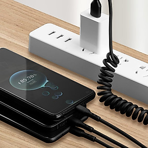 GELRHONR Retractable USB A to USB C Multi Charging Cable,Coiled 5A 3 in 1 Multiple USB C Fast Charging Cord,Compatible with Cell Phones Tablets Android and More （MAX 6.5Ft (White 1 to 3)