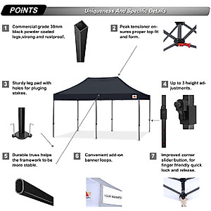 ABCCANOPY Patio Pop Up Canopy Tent 10x20 Commercial-Series(Black)