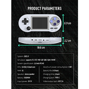 Handheld Game Console, Built in 6000+ Games, 3.0 Inch IPS Screen Retro Handheld Game Console, SF2000 Handheld Console Support 7 Emulators & AV Output, Ideal Gift for Kids Adults