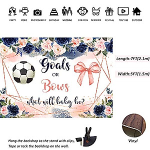 Lofaris Soccer Gender Reveal Goals or Bows Baby Shower Backdrop Flowers Blue or Pink Boy or Girl He or She Floral Soccer Reveal Background Party Decorations Supplies Banner Photo Booth Props 7x5ft