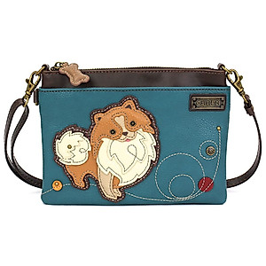 Chala Group Chala Handbags Pomeranian Mini Crossbody Handbag Purse- Convertible Straps, Turquoise
