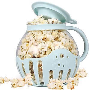 MMUGOOLER Glass Microwave Popcorn Popper, 2.25QT Original Popcorn Jar with Silicone Lid, BPA Free, Dishwasher Safe- blue
