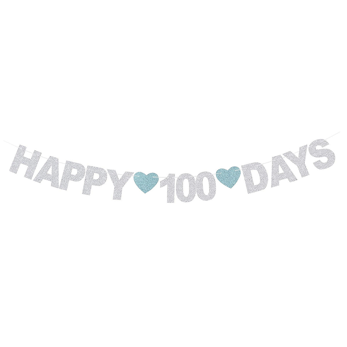 Silver Glitter Happy 100 Days Banner - Baby Shower Baby's 100th Day Party Sign Decorations