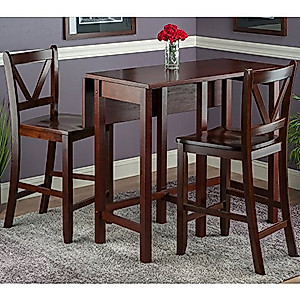 Winsome Lynnwood Collection 3 Piece Drop Leaf Table with 2 Counter V-Back Stools, Brown
