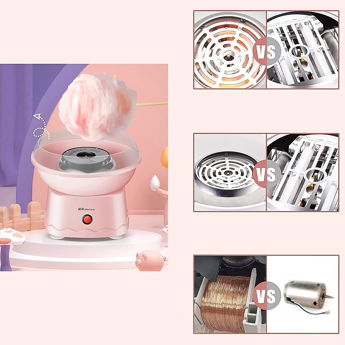 BETDET Cotton Candy Machine, 400w Homemade Portable Cotton Candy Maker Machine, Stainless Steel Cotton Candy Machine for Birthday Parties, Children's Day, for Kids 2.26