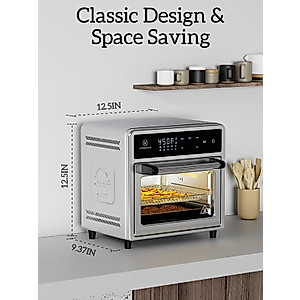 Air Fryer Toaster Oven Combo,10-in-1 12.6QT Compact Countertop Oven,9 Touch Screen Presets & 1 DIY Function,Easy Digital Controls,4 Accessories Included,Stainless Steel,Kitchen Elite