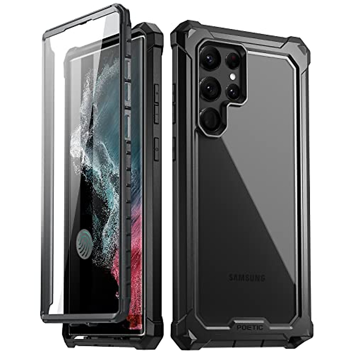 Poetic Guardian Case [6FT Mil-Grade Drop Tested] Designed for with Samsung Galaxy S22 Ultra 5G 6.8" (2022), Built-in Screen Protector Work with Fingerprint ID, Full Body Shockproof Case, Black/Clear