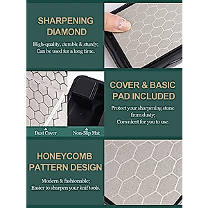 Double-Sided Diamond Sharpening Stone, Kalolary Knife Sharpener Stone Whetstone Honeycomb Surface Plate with Non-slip Base for Scissors Knives Outdoor Kitchen Sharpen Tools (400/1000 Grit, 150 x 63mm)