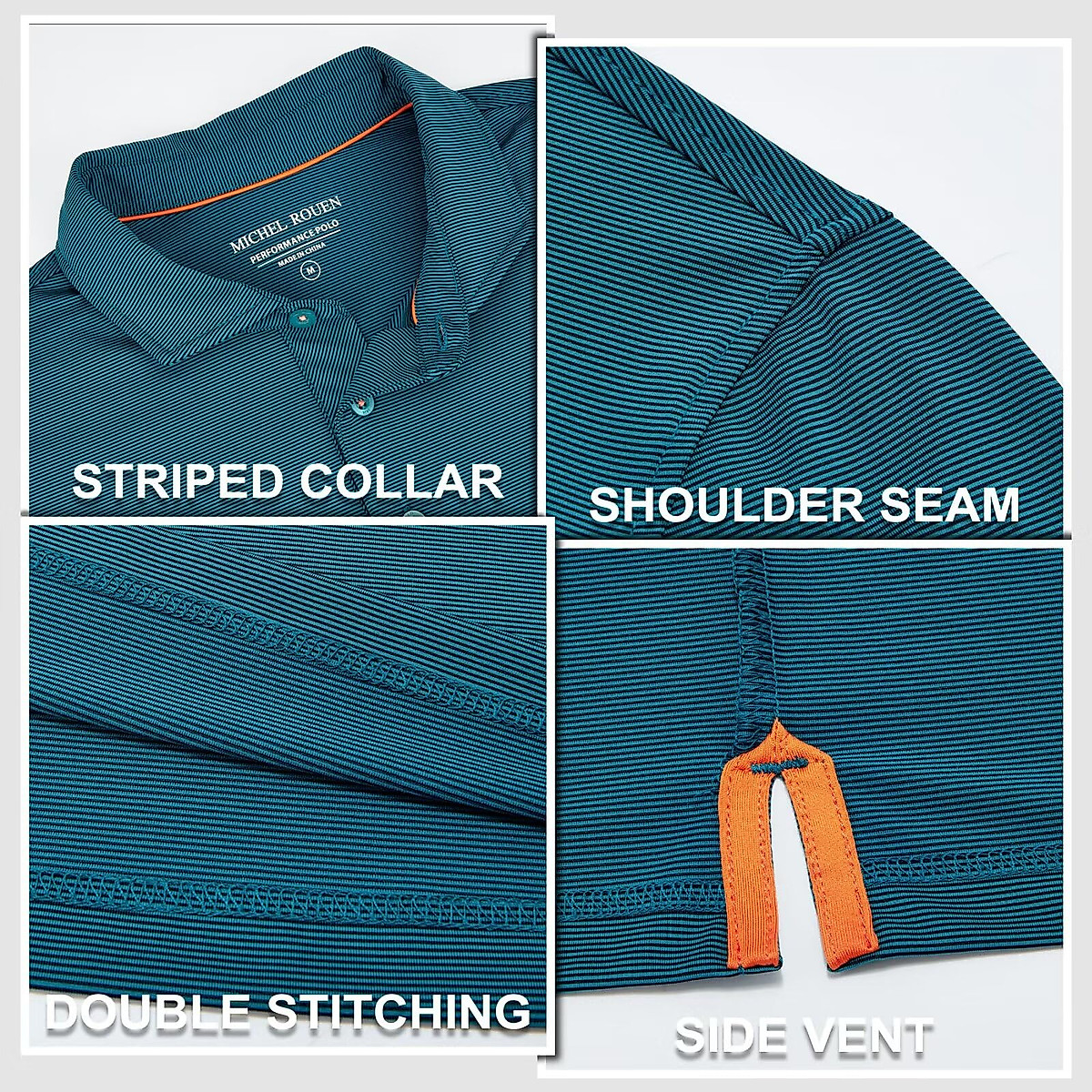 Long Sleeve Golf Shirts for Men UPF 50+ Sun Protection Casual Activewear Striped Mens Polo Turquoise